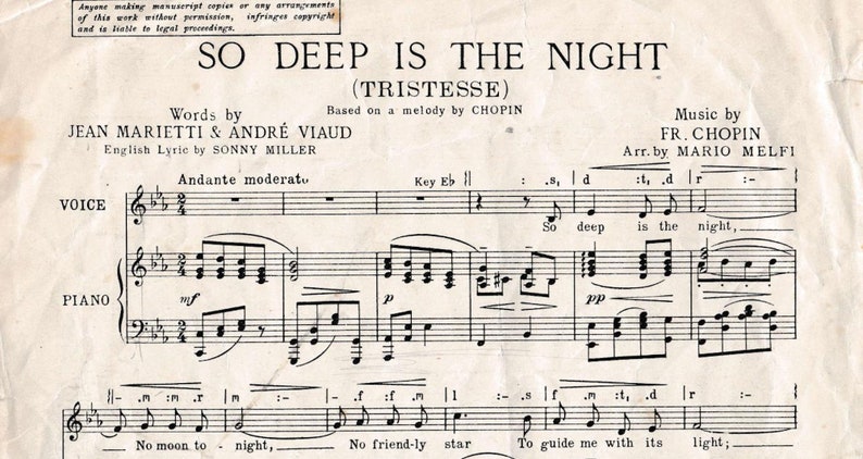 So Deep is the Night Tristesse Vintage Sheet Music Download, 1930s ...