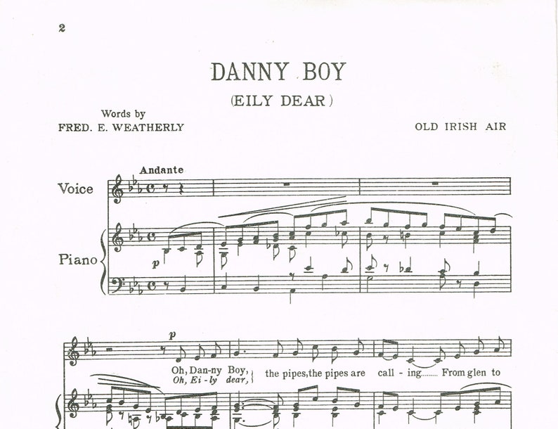 Danny Boy Folk Song Old Irish Air Folk Tune Nostalgic Song Words F E ...