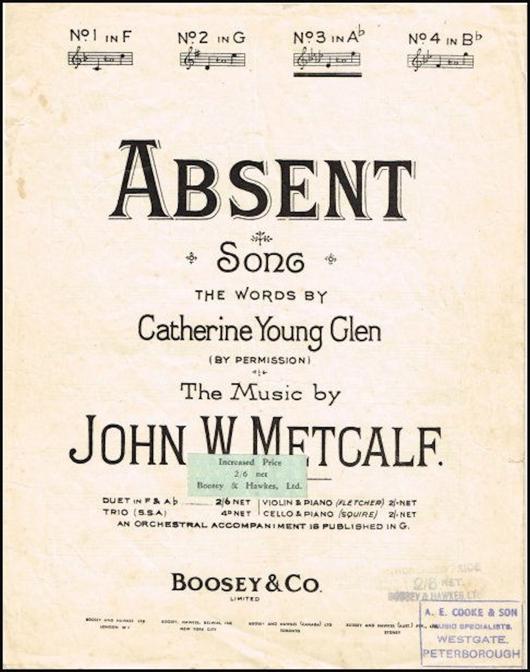 Absent Song Late 19th Century Songs for Piano and Voice Music and ...