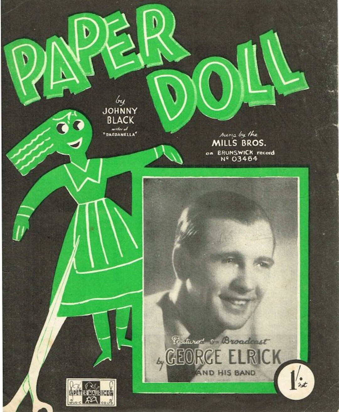 Paper Doll George Elrick and His Band Song 1940s Vintage Sheet Music ...