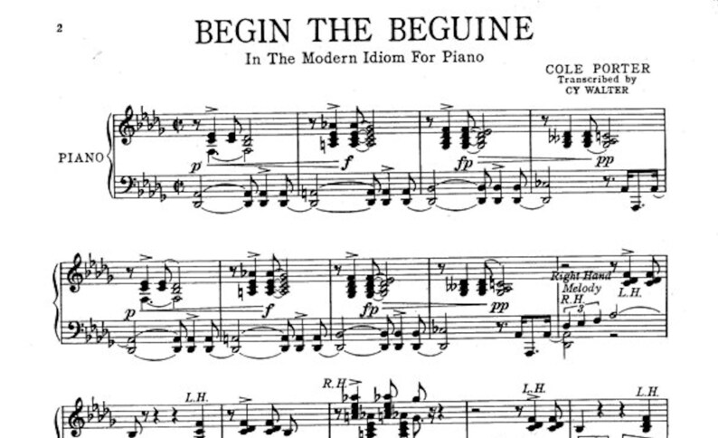 Begin the Beguine by Cole Porter Piano Solo Tune Vintage Sheet Music ...