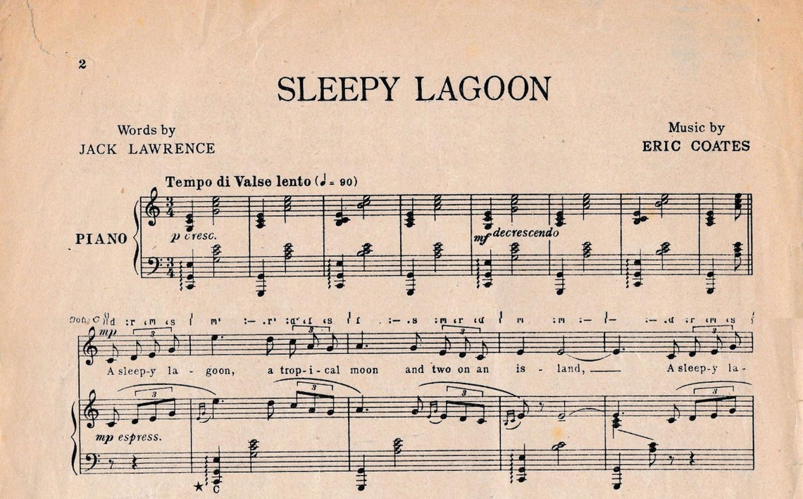 Sleepy Lagoon Sheet Music Download 1930s Music Piano and - Etsy