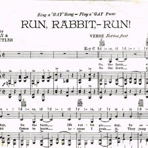 Run Rabbit Run, Vintage Sheet Music Download, Popular Wartime Song ...