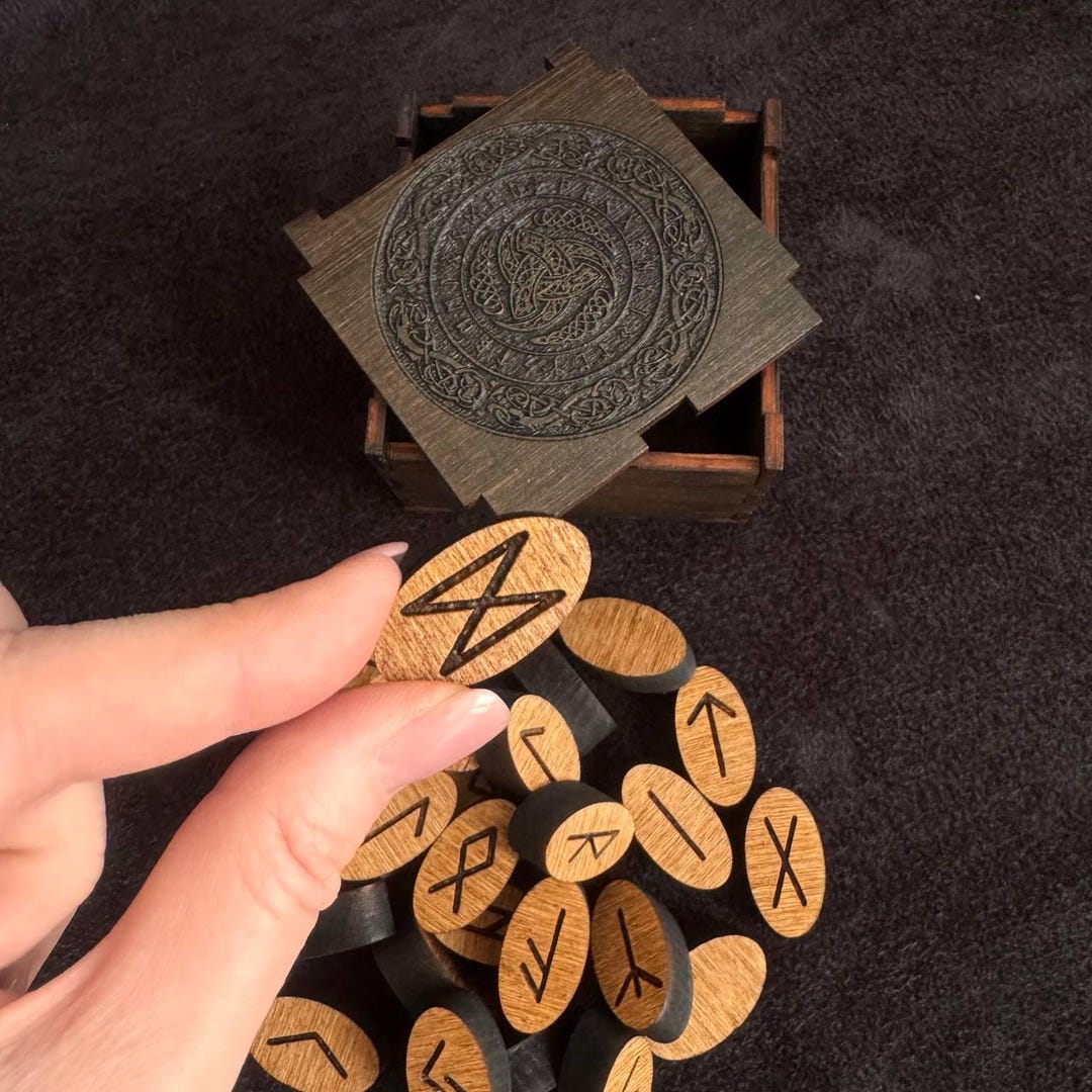 Elder Futhark Rune Set | Wooden Viking Runes With Engraved Box | Norse ...