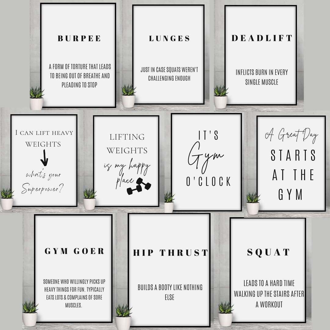 Gym Posters Pack of 10 Home Gym Wall Decorations Fitness Workout Signs ...