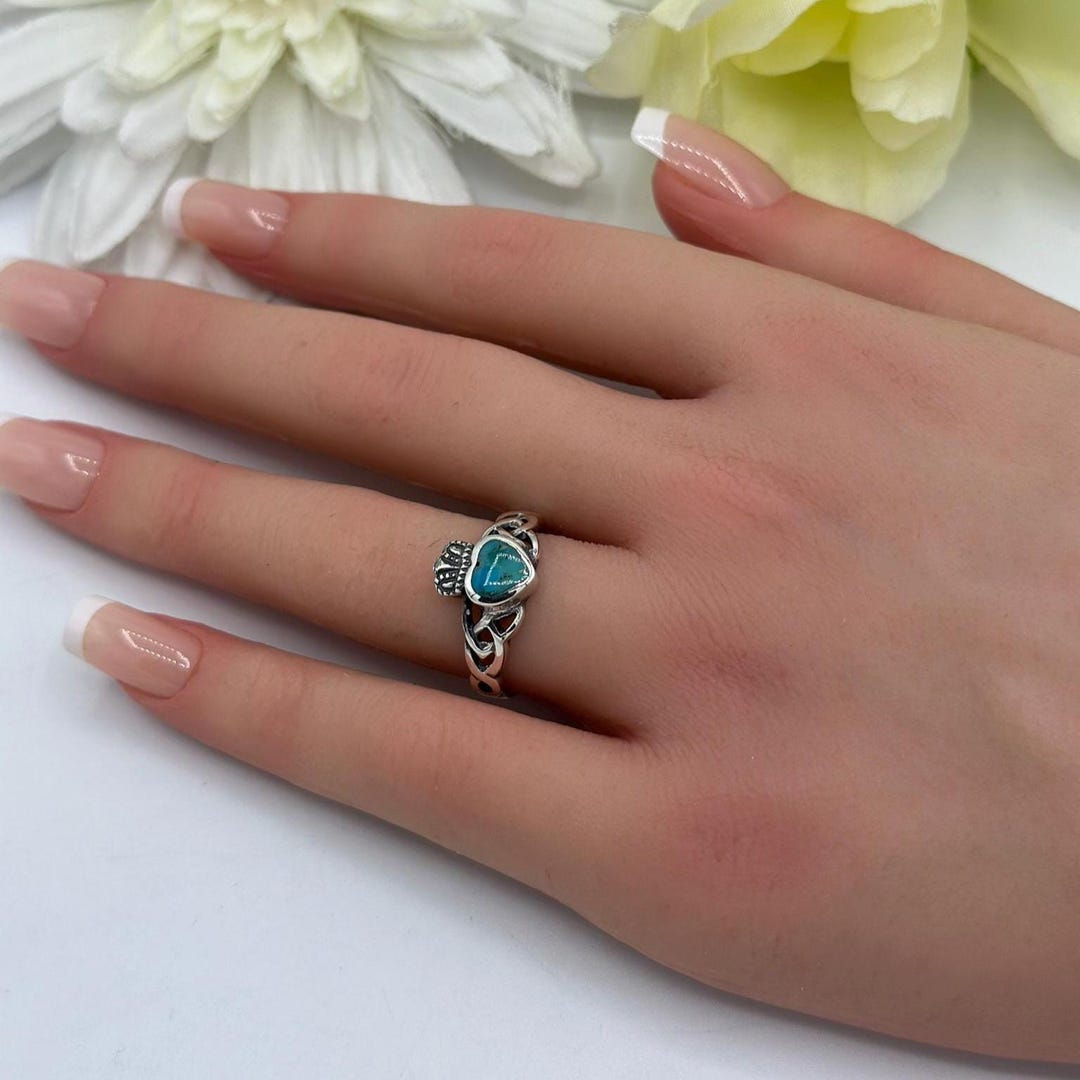Sterling Silver Claddagh Ring: Simulated Turquoise Heart Solitaire - Etsy