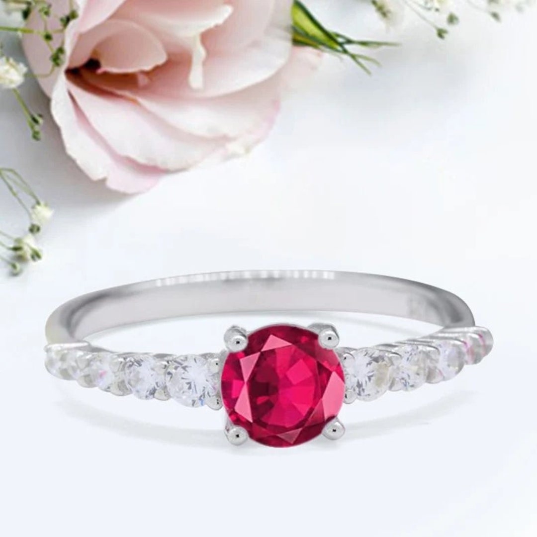 Art Deco Bridal Engagement Ring Women Silver Wedding Ring Simulated ...