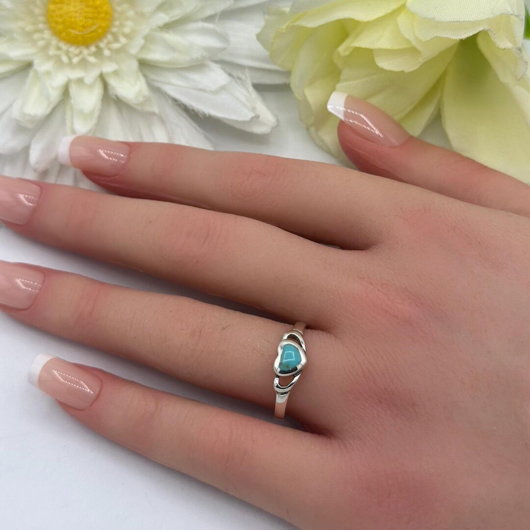 Sterling Silver Simulated Turquoise Heart Ring: Oxidized Solitaire - Etsy