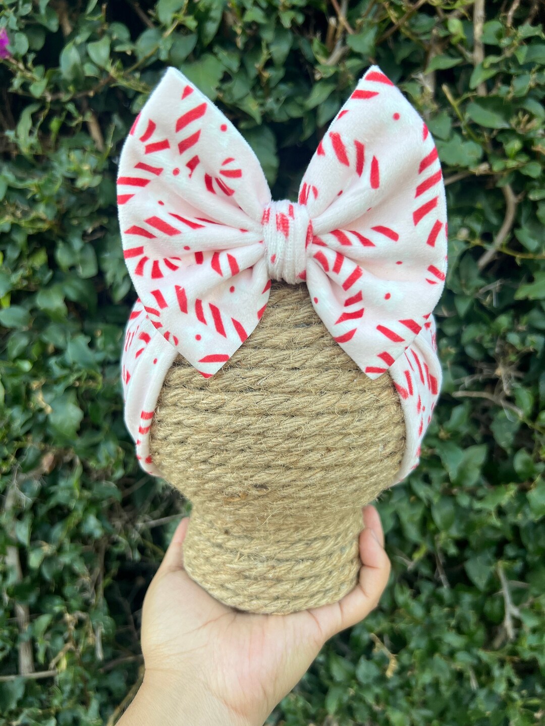 Velvet Christmas Head Wrap, Candy Cane Head Wrap, Piny Candy Cane Bow ...
