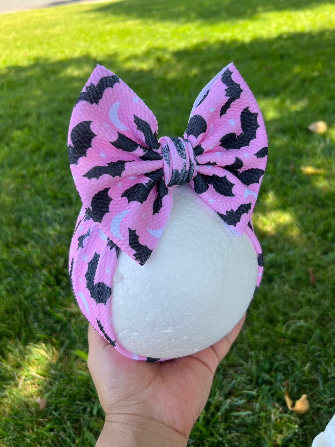 Pink Bat Head Wrap Halloween Bow Bats Bow Pink Bat Head - Etsy