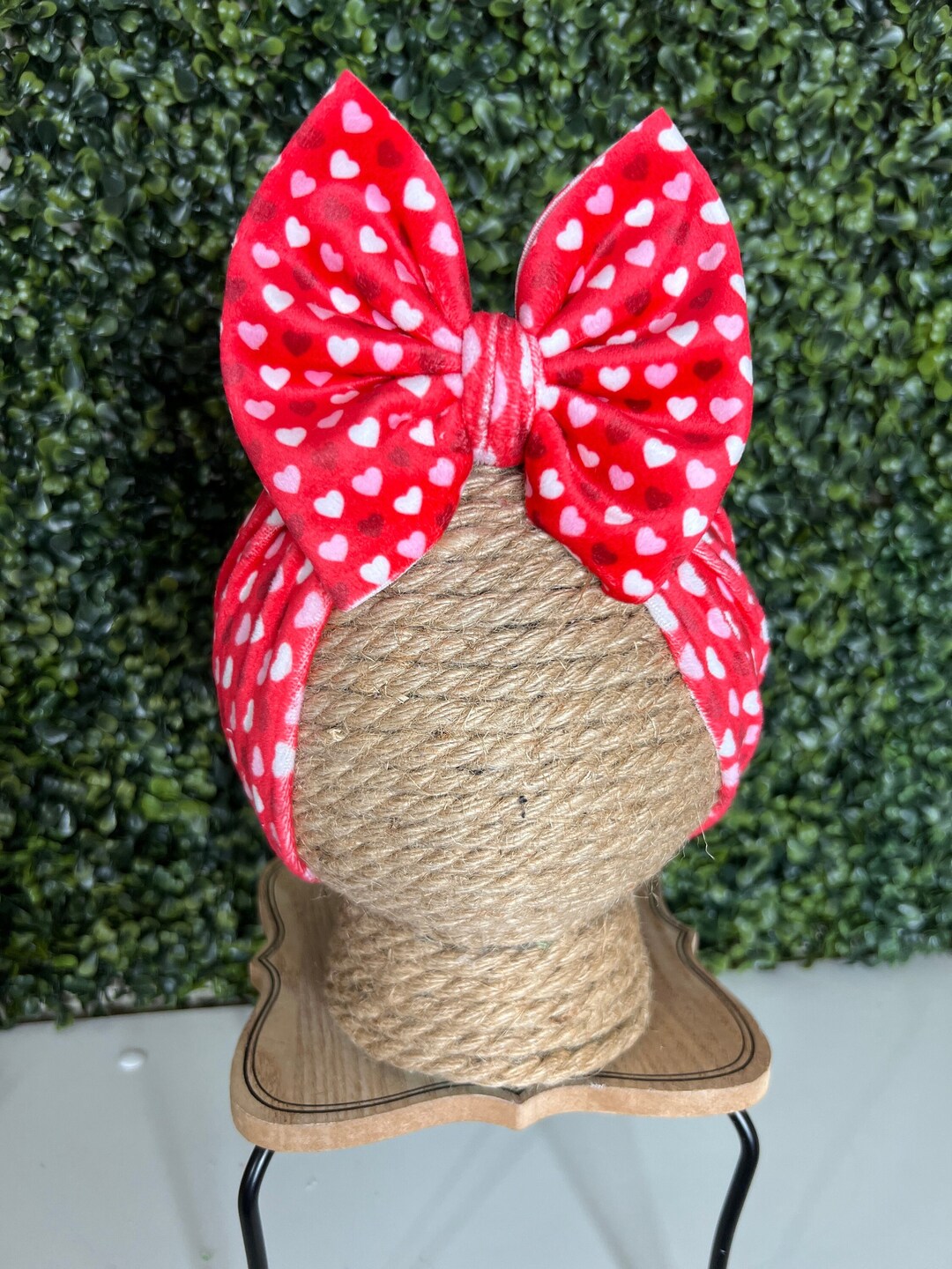 Velvet Heart Shape Velvet Head Wrap, Valentine's Day Bow, Vday Bow ...