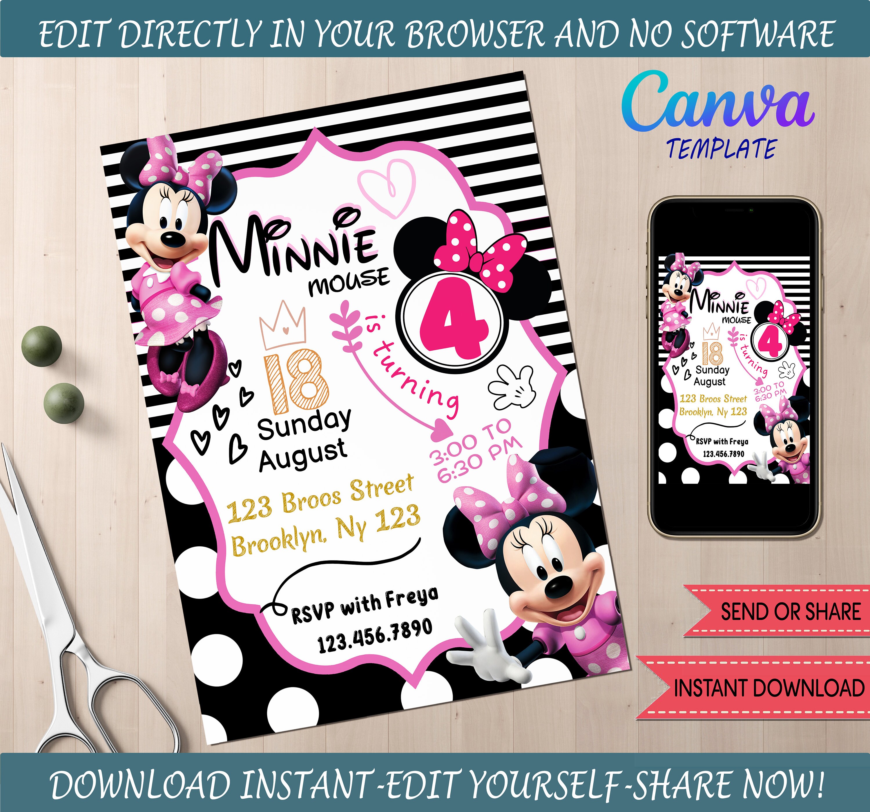 Invitación Minnie / Invitación para niños / Invitación a - Etsy México