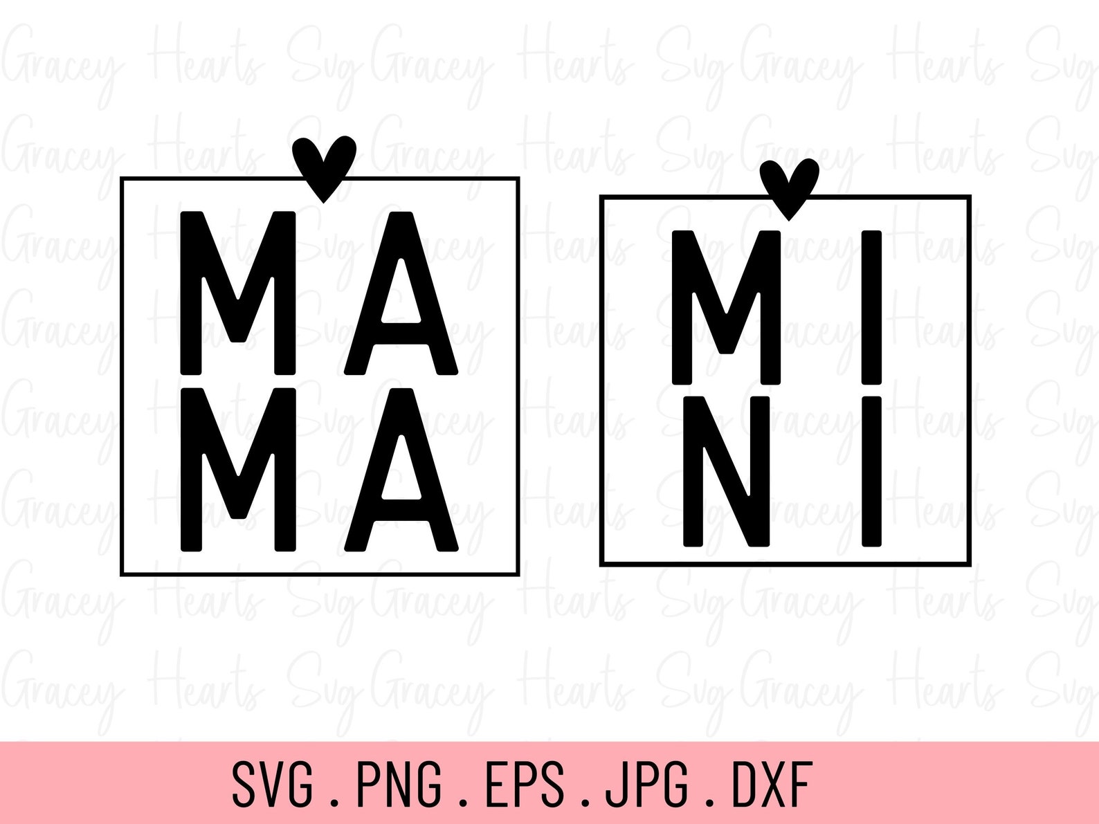 Mama and Mini Heart Svg, Mama Square Svg, Mommy and Me Svg, Matching ...