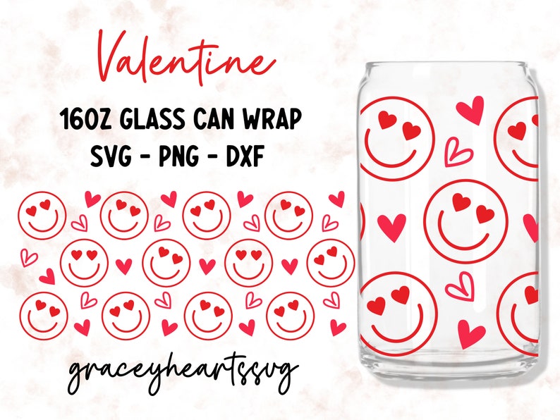 Valentine Libbey Glass Svg Smile Face Glass Can Wrap Heart Etsy
