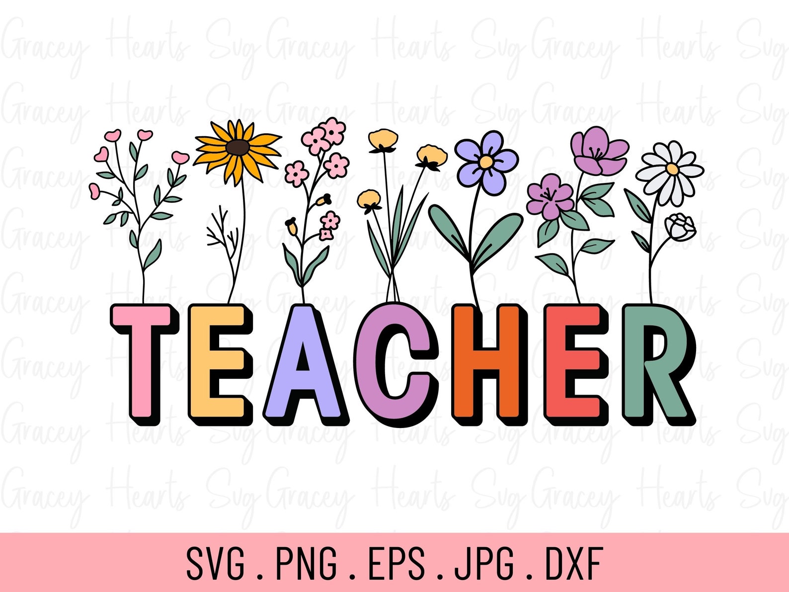 Teacher Flower Svg Floral Teacher Svg Teacher Svg Teacher | Etsy