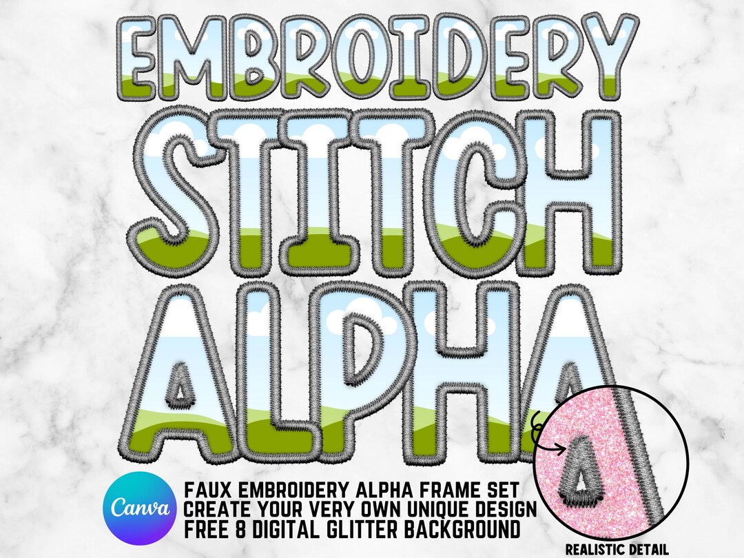 Faux Embroidery Alpha Png, Applique Embroidery Canva Frame, Digital ...