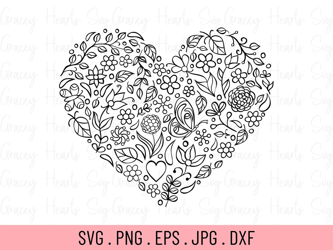 Floral Heart Svg Flower Heart Svg Wildflower Heart Svg | Etsy