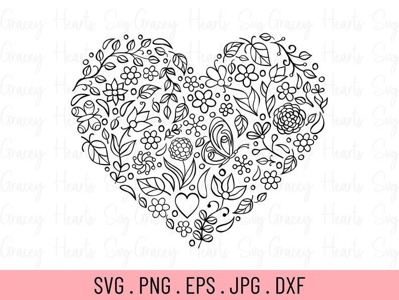 Floral Heart Svg Flower Heart Svg Wildflower Heart Svg | Etsy