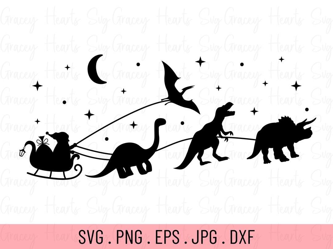 Christmas Dinosaur Sleigh Svg, Dinosaur Sleigh Svg, Santa Sleigh Svg ...