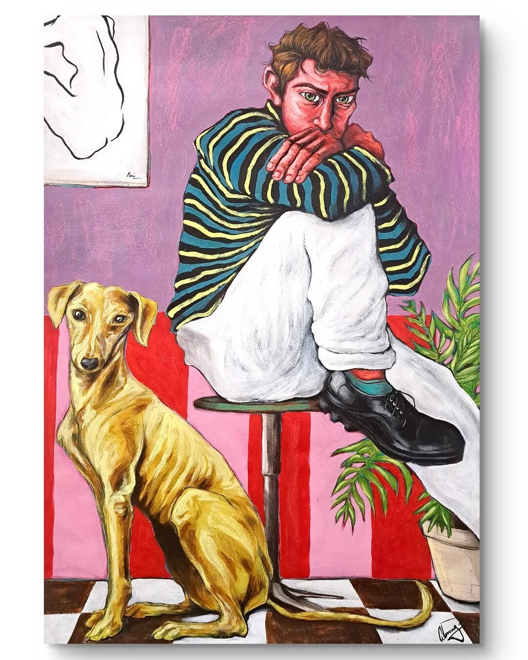 Art Portrait With Dog Painting on Paper for Wall Decor. Acrylic Mix ...