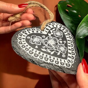 Hand Painted Slate Heart Hanging Slate Painting Wall Decor Ornament ...