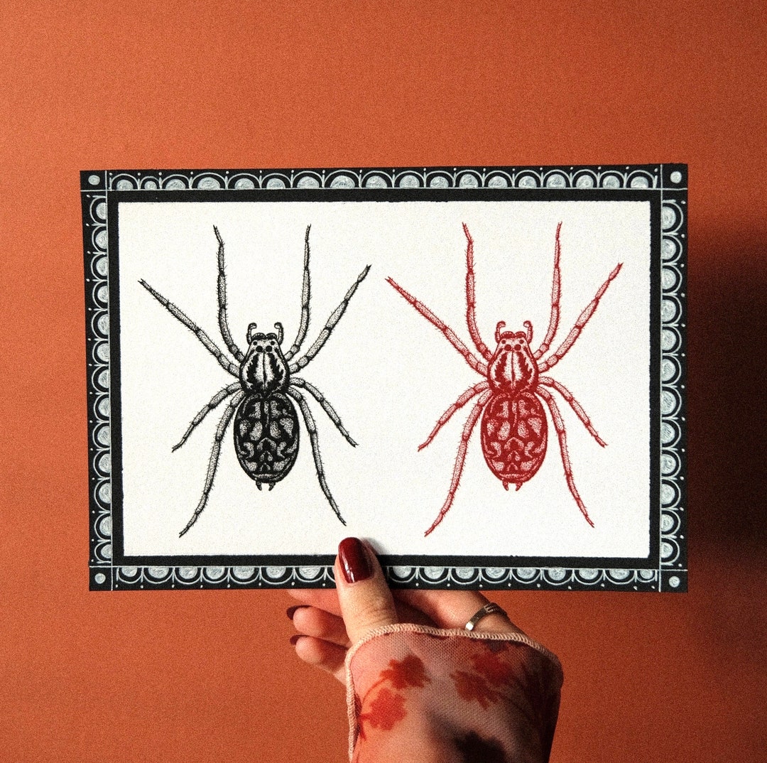 Hand Painted | Spiders | Pattern Border | Black | Red | A5 | Art Print ...