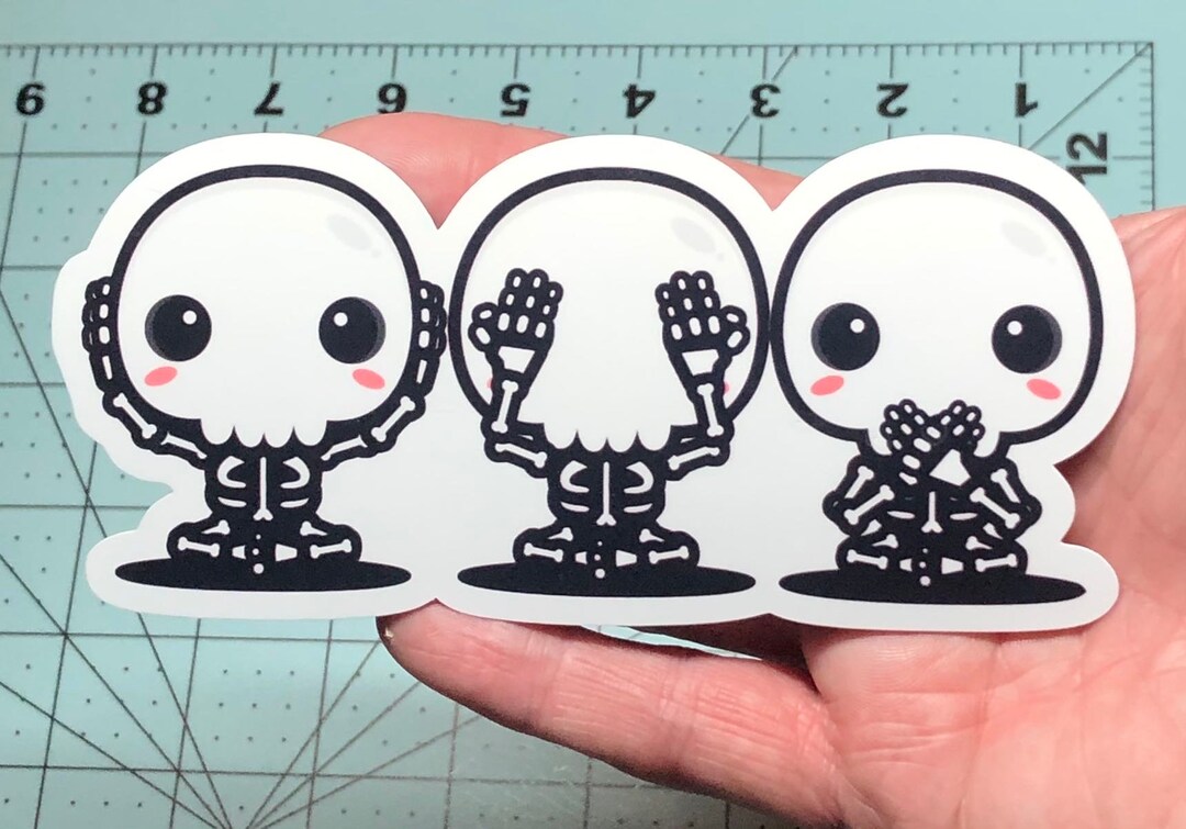 OMG Adorable hear/see/speak No Evil Skeleton Goth Sticker Extra Large 5 ...