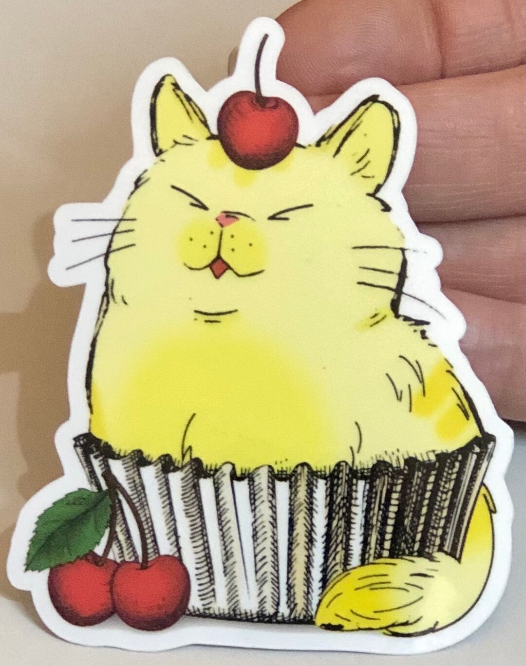 Cute Cottagecore Chonky Cupcake Cat Vinyl Sticker Large Waterproof