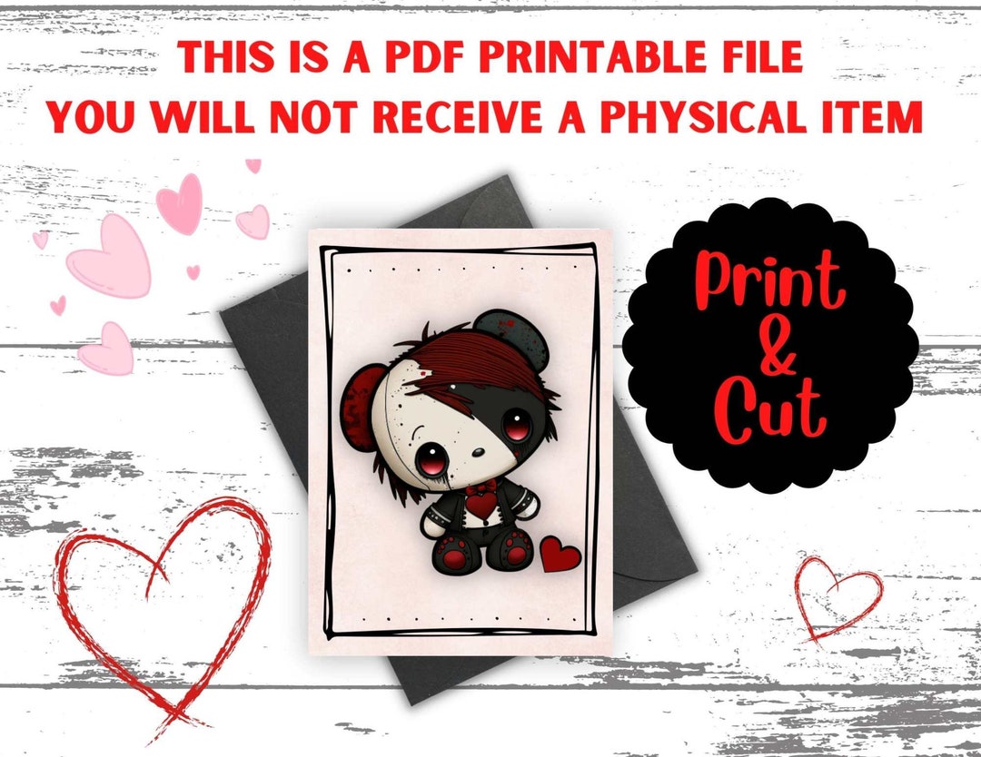 Printable Goth Greeting Card. DIY Greeting Card. Emo Teddy Bear ...