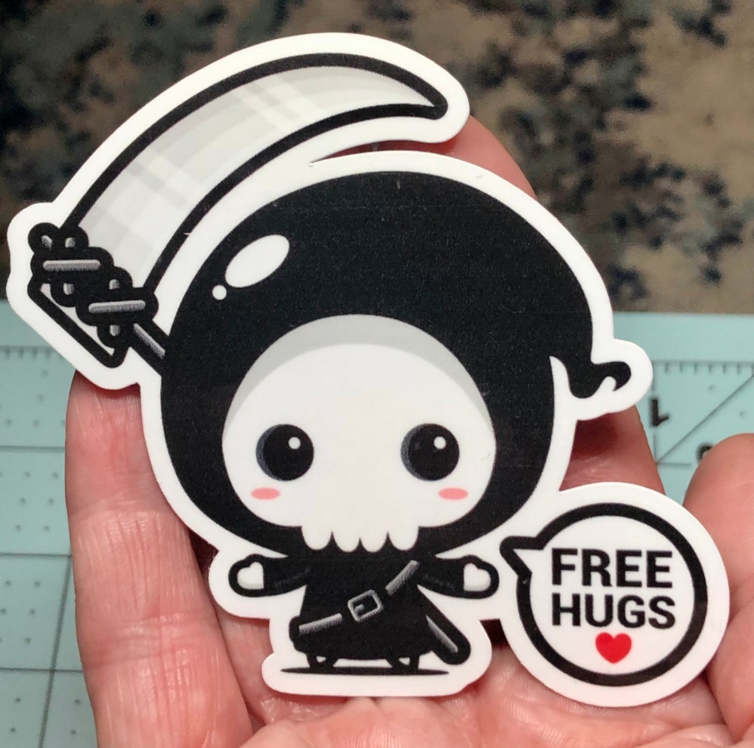 Free Hugs Cute Reaper Skull Sticker - Etsy