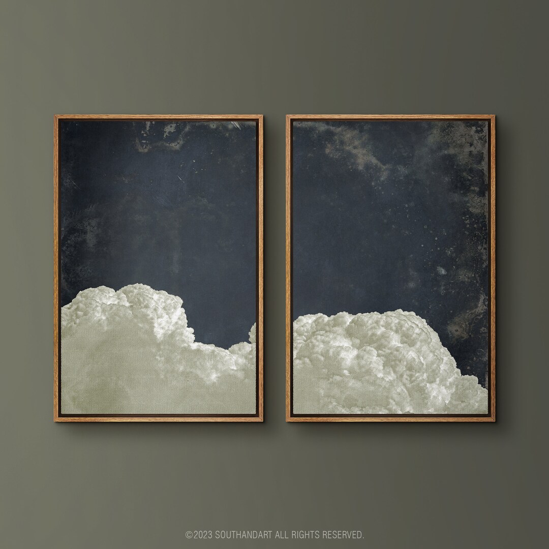 Southandart Vintage 2 Panel Moody Clouds Wall Art Print, Cloudy Sky Framed Large Gallery Art ...