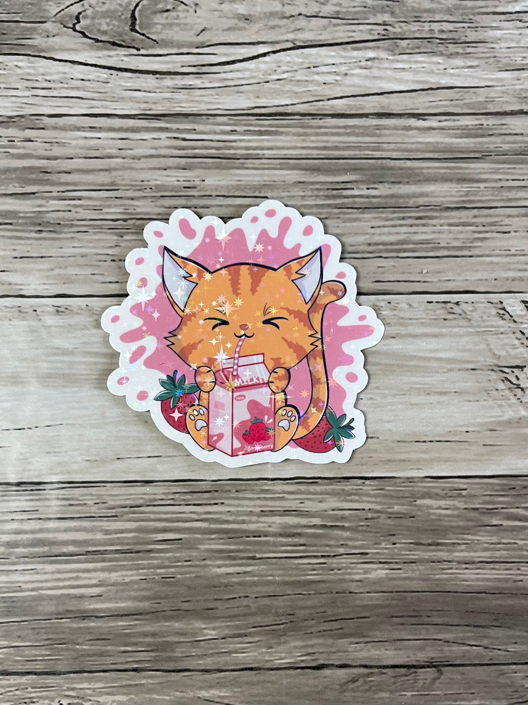 Kawaii Orange Cat | Strawberry Milk Cat | Kitty Sticker | Water Bottle ...