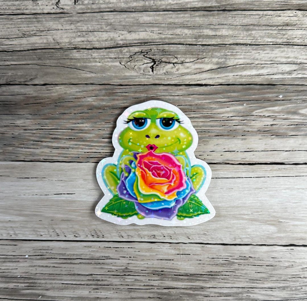 Frog With Rose Sticker 90s Nostalgia Rainbow Laptop Journal Hydro Flask ...
