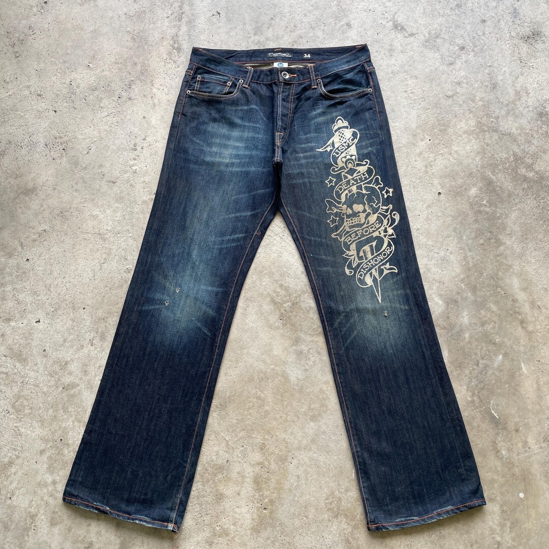 Vintage Ed Hardy BAGGY “death Before Dishonor” Jeans Pants Vintage Ed ...
