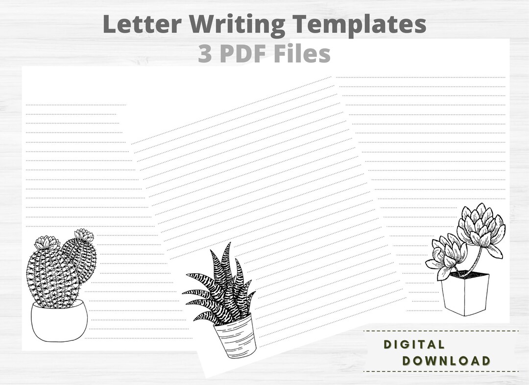 JW Black & White Cactus Succulent Plants Letter Writing Templates - PDF ...