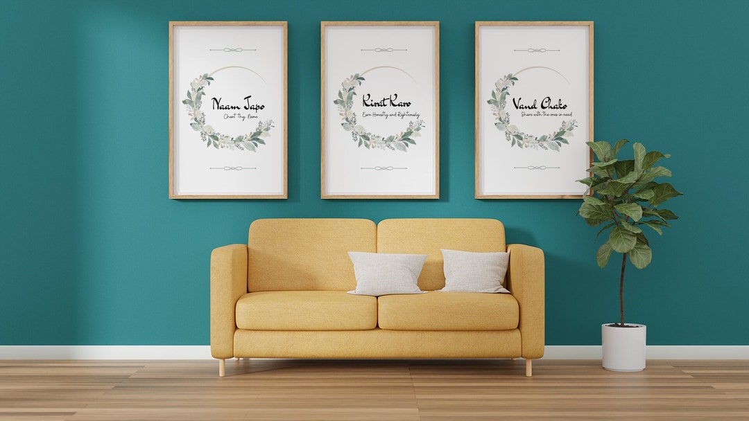 Modern Sikh Gift Wall Decor | 3 Pillars of Sikhism Wall Art | Set of 3 ...