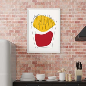 French Fries Line Art - Color Version | One Line Drawing Artwork ...
