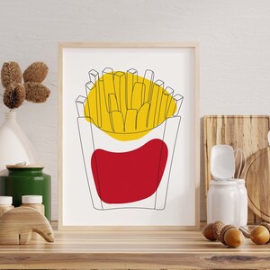 French Fries Line Art - Color Version | One Line Drawing Artwork ...