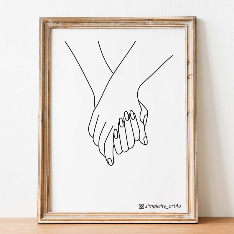 Holding Hands One Line Drawing Print Black Lines Minimalist - Etsy