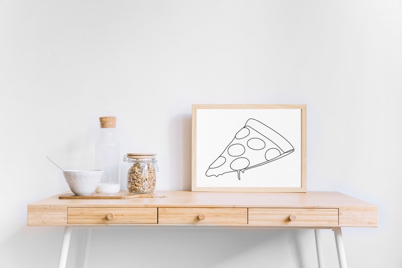 Pizza Slice One Line Art - Black & White Version | Line Drawing Artwork ...