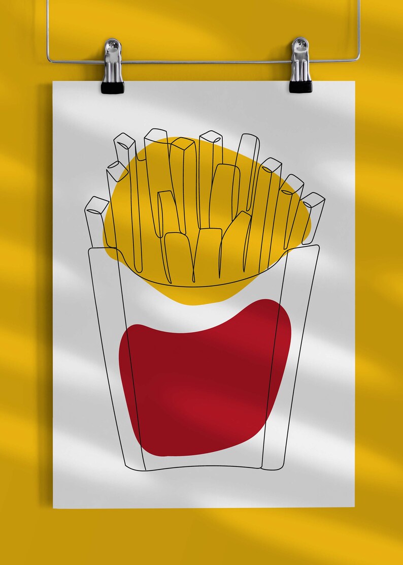 French Fries Line Art - Color Version | One Line Drawing Artwork ...