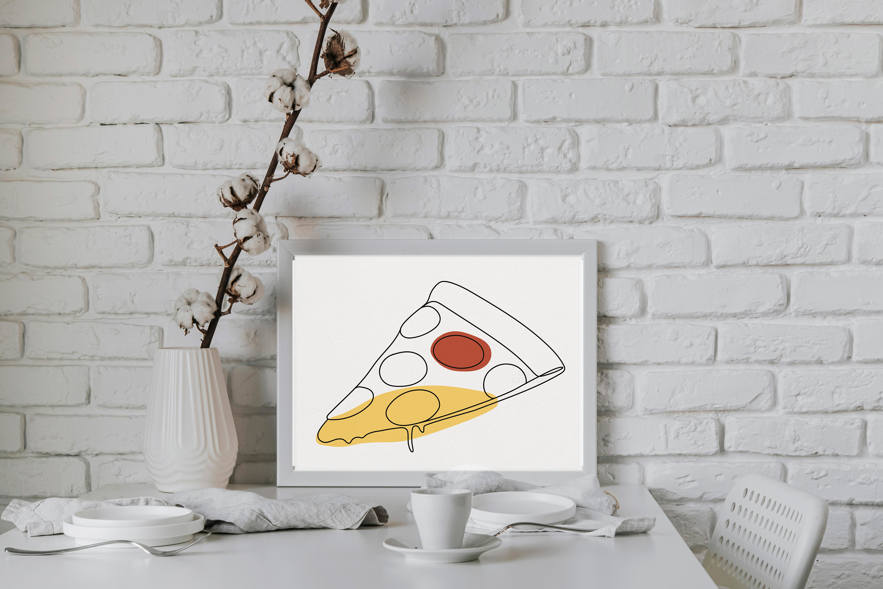 Pizza Slice One Line Art - Color Version, Line Drawing Artwork ...