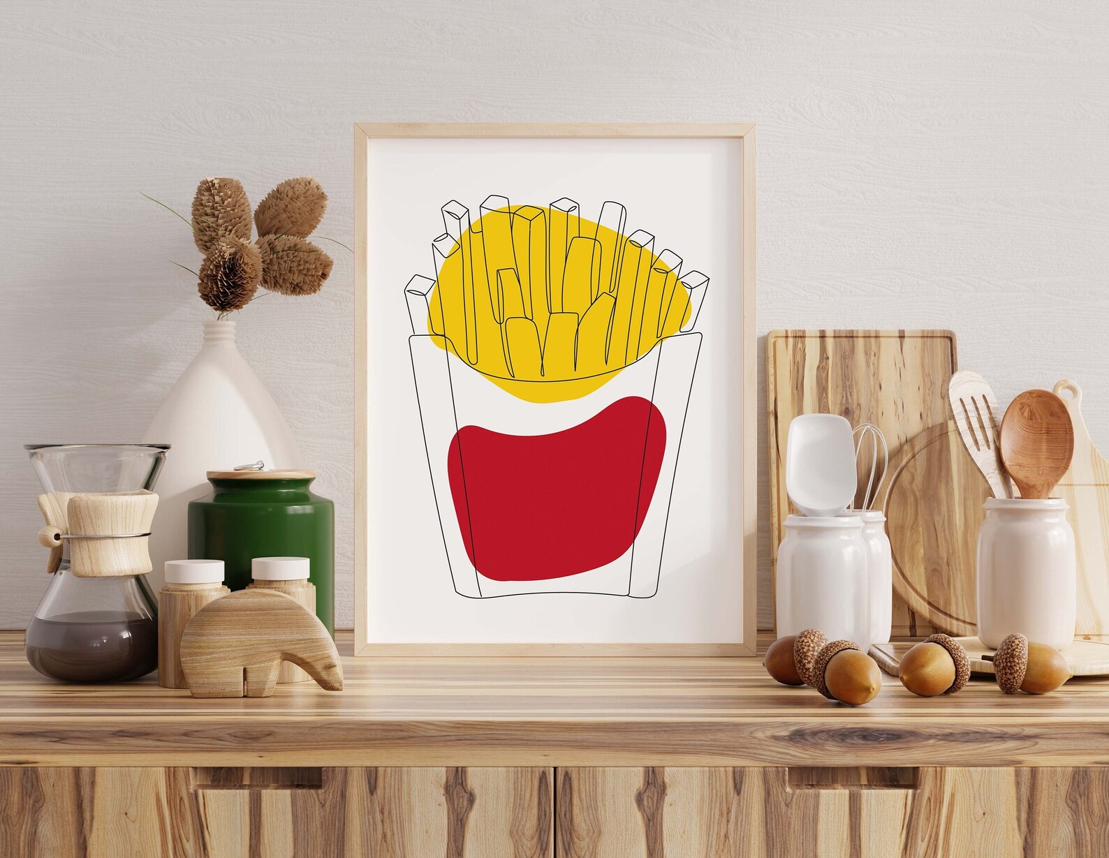 French Fries Line Art - Color Version | One Line Drawing Artwork ...