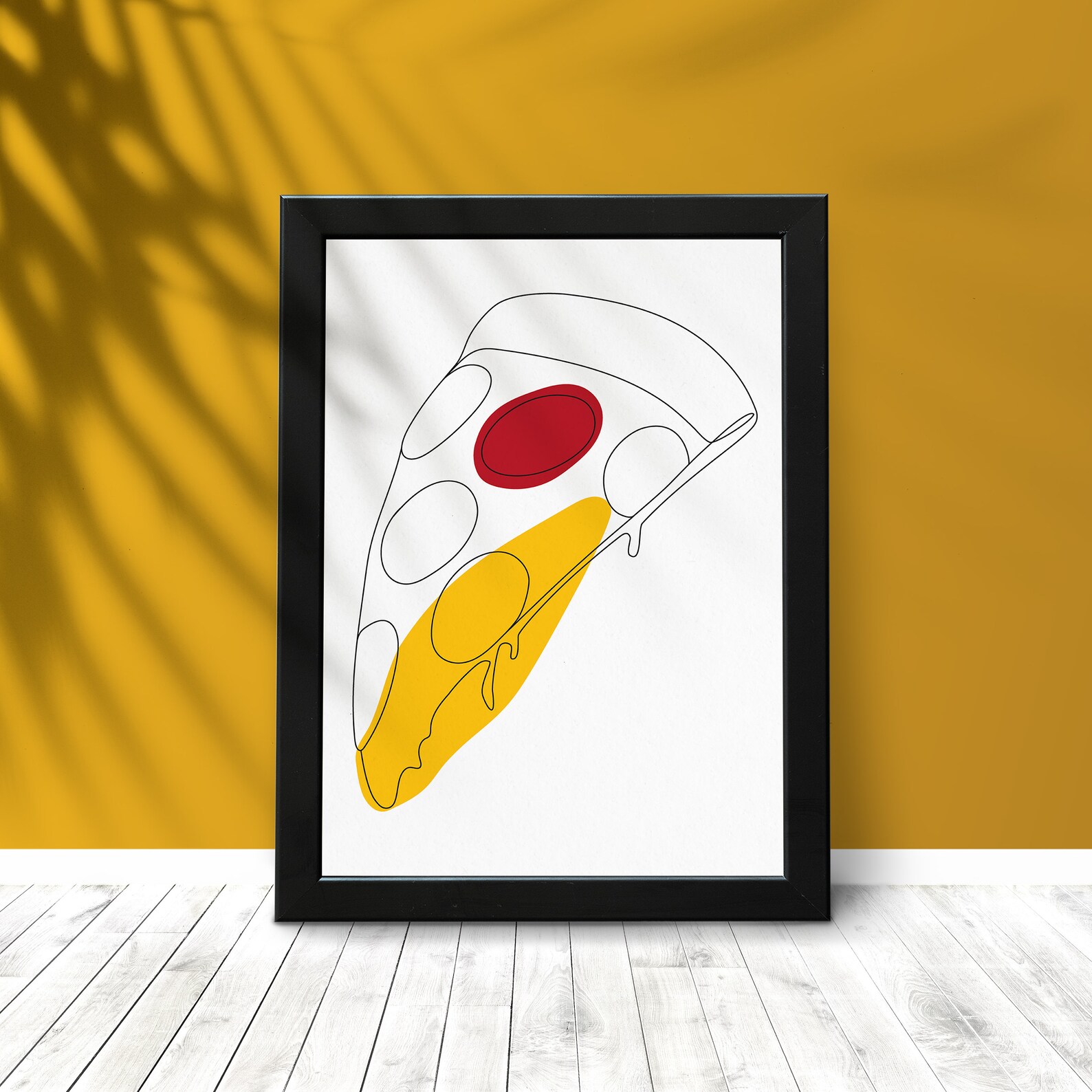 Pizza Slice One Line Art - Color Version Red and Yellow | Line Drawing ...