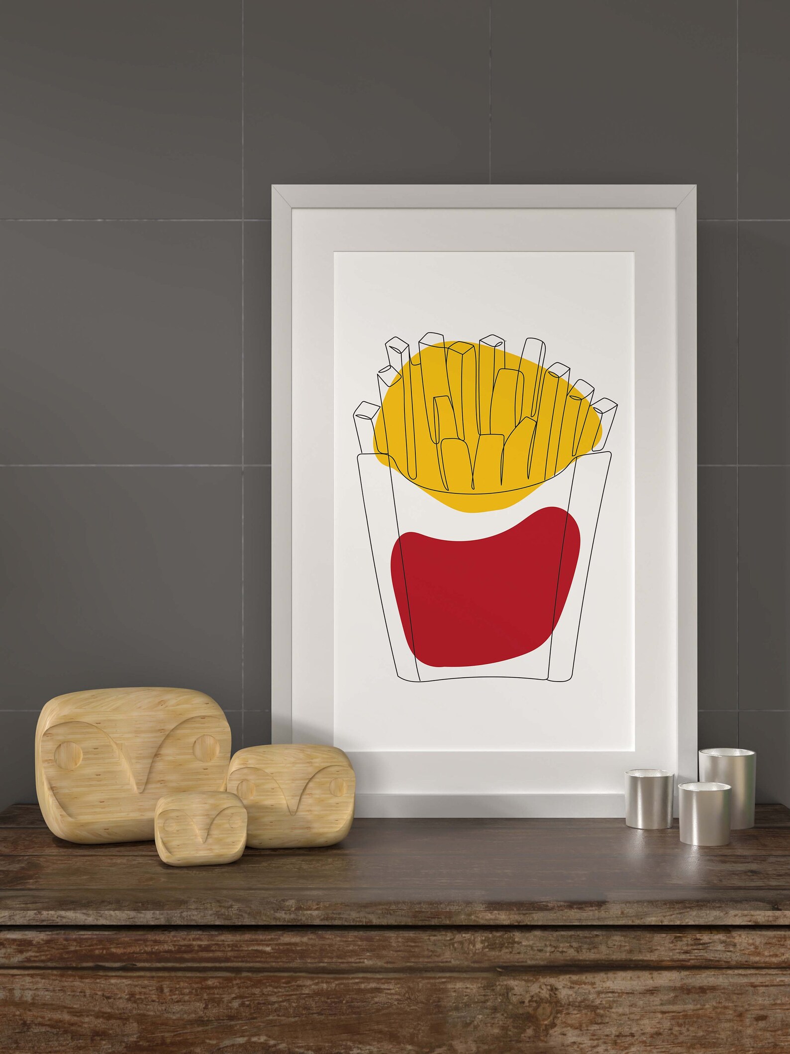 French Fries Line Art - Color Version | One Line Drawing Artwork ...