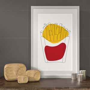 French Fries Line Art - Color Version | One Line Drawing Artwork ...