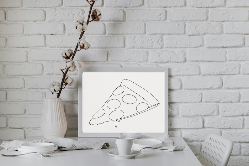 Pizza Slice One Line Art - Black & White Version | Line Drawing Artwork ...