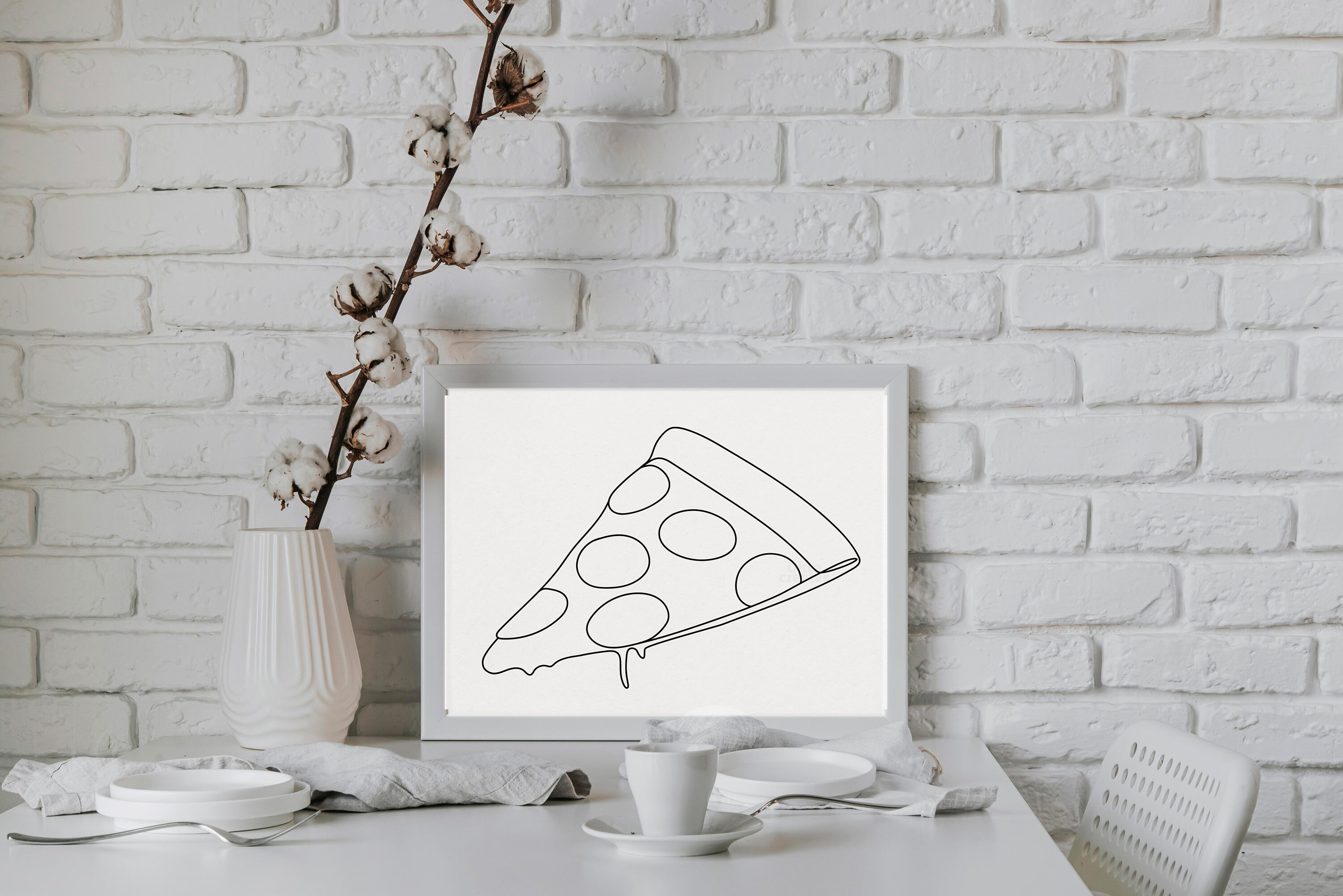 Pizza Slice One Line Art - Black & White Version | Line Drawing Artwork ...