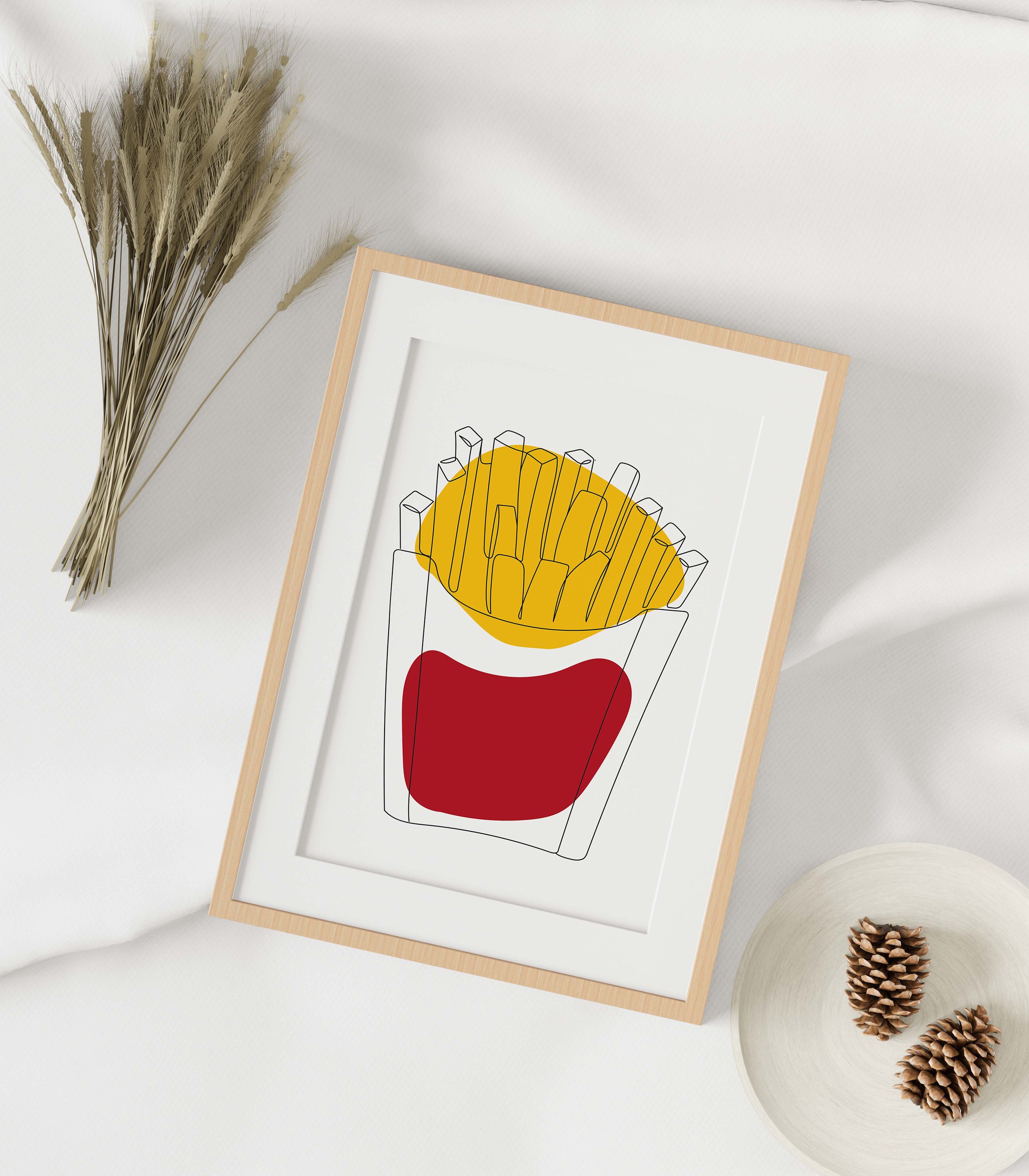 French Fries Line Art - Color Version | One Line Drawing Artwork ...