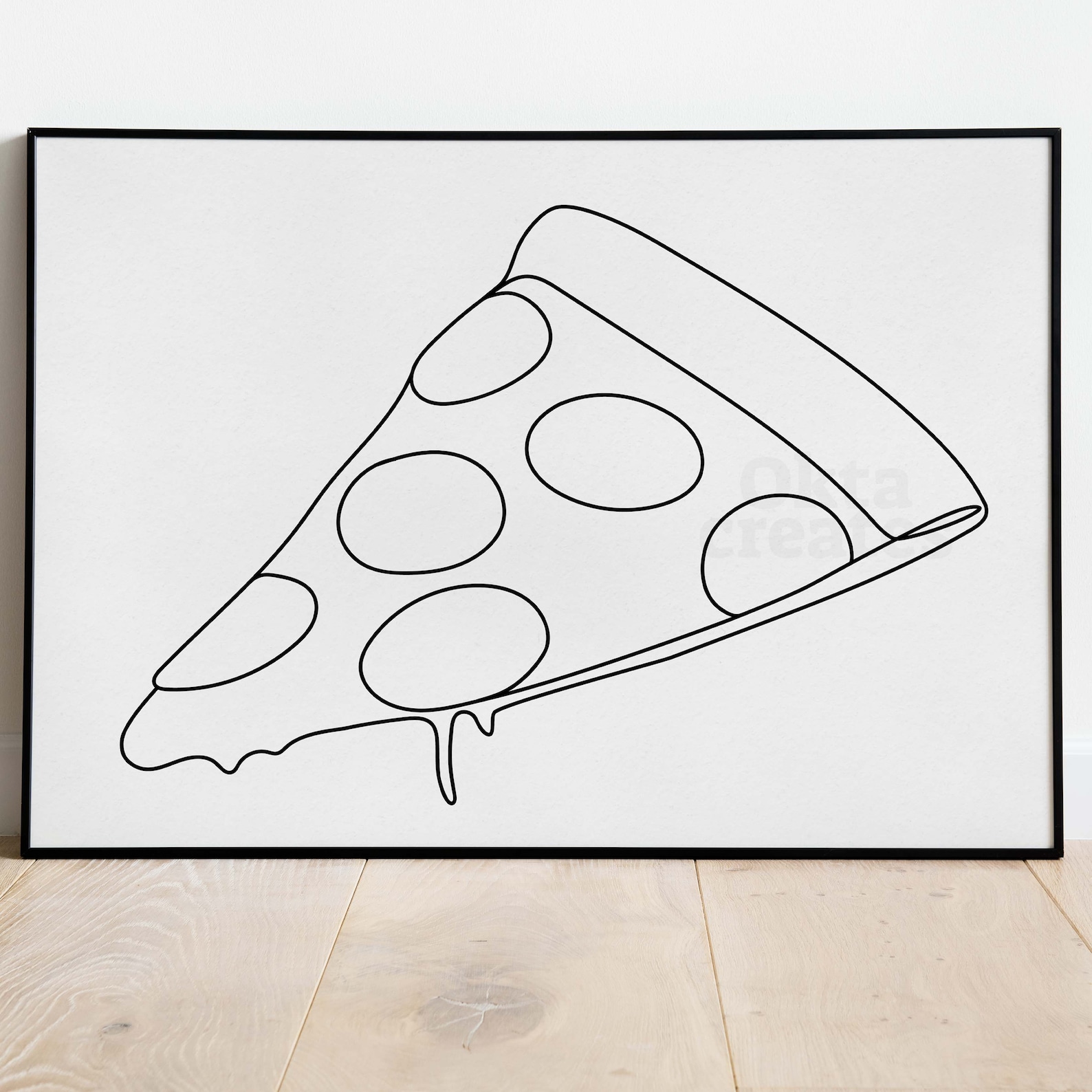 Pizza Slice One Line Art - Black & White Version | Line Drawing Artwork ...